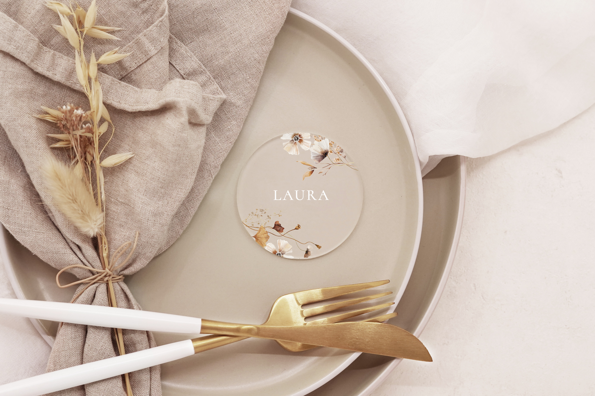 Rundt bordkort med blomster, Eucalyptus › Borddækning › Bordkort i ...