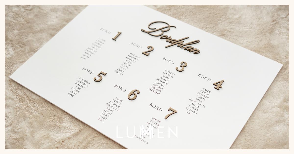 3D Bordplan med udskårne tal · LUMEN