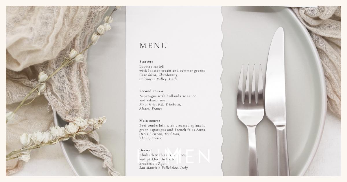 Essence menukort med bølgekant · LUMEN